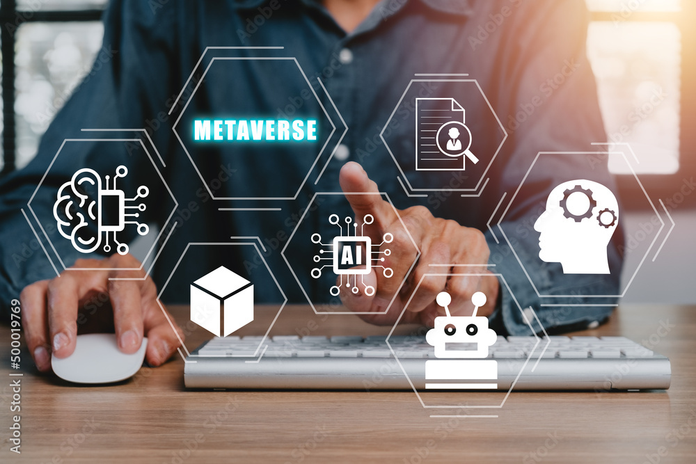 Metaverse Technology concepts, Person hand touching metaverse virtual ...