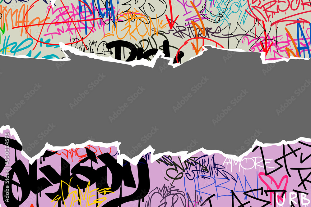 Graffiti on torn paper. Border frame grunge style. Creative art design ...