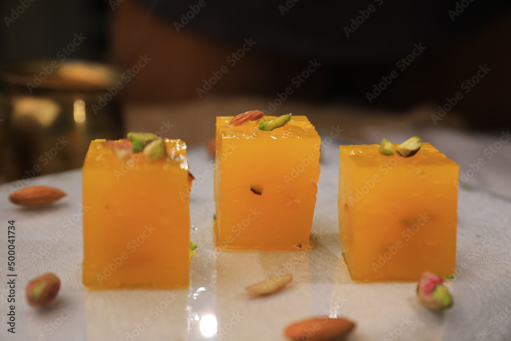Bombay karachi halwa, Famous indian sweet closeup with selective focus ...