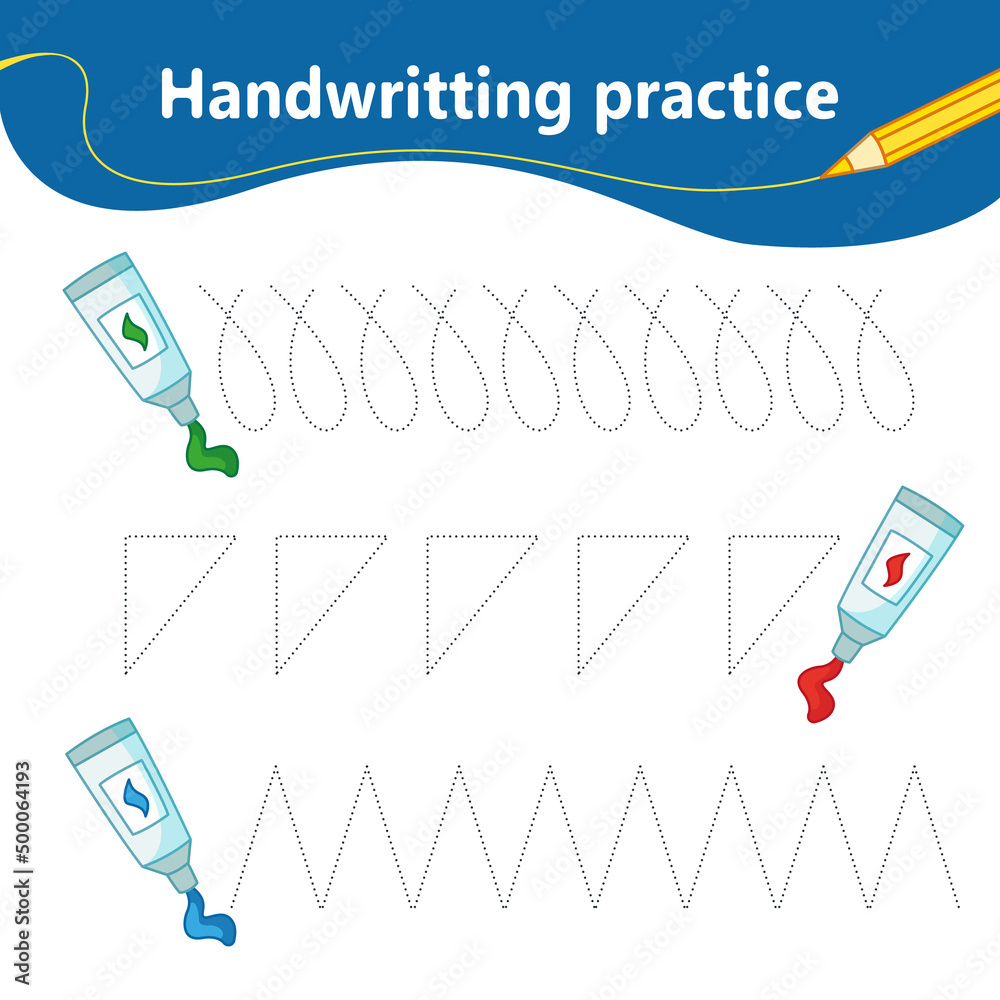 Handwriting practice. We learn the first letter of the string by dots ...