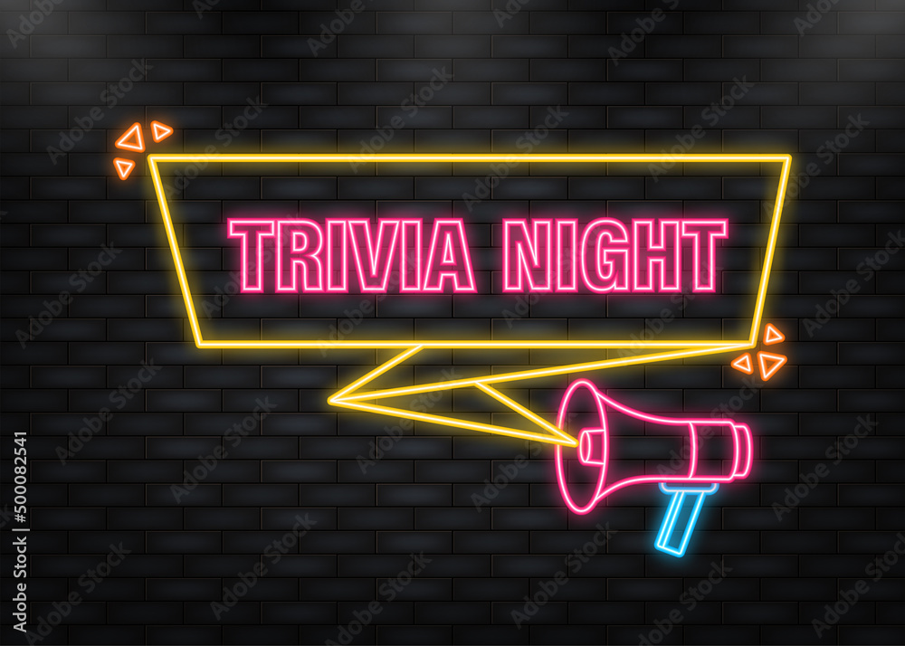 Neon Icon. Trivia night megaphone banner in 3D style on white ...