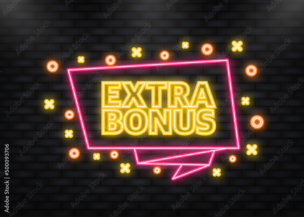 Neon Icon. Extra bonus. Realistic banner. Product advertising. Web ...