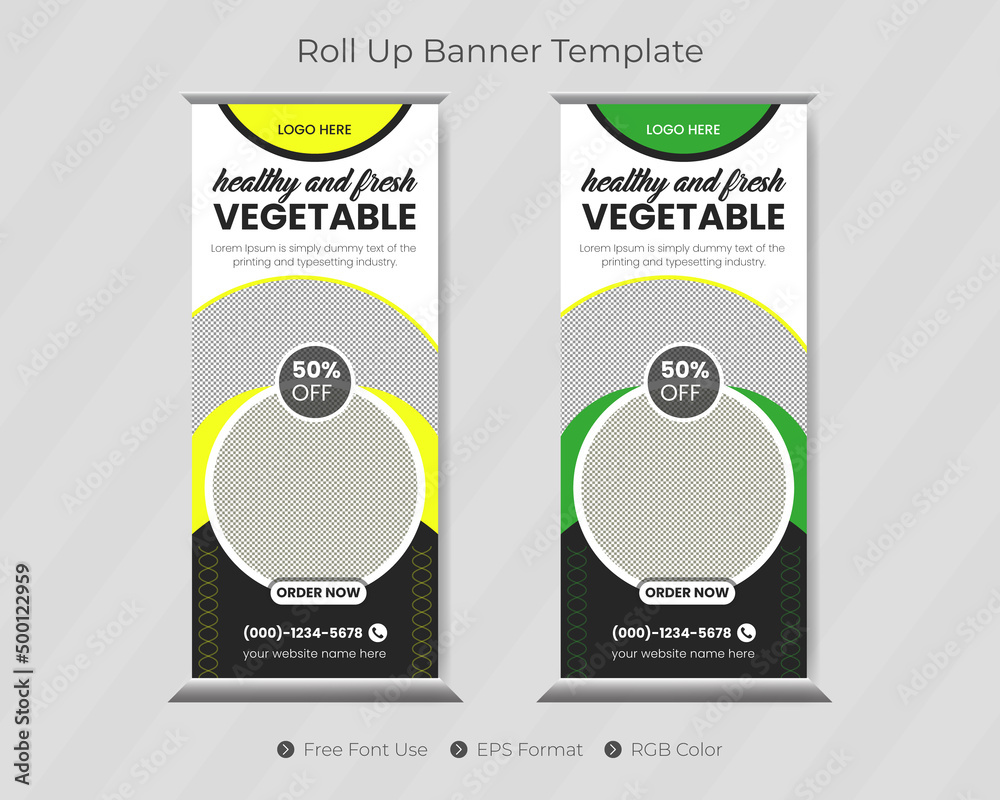 Fast food roll up banner template and restaurant menu design with ...