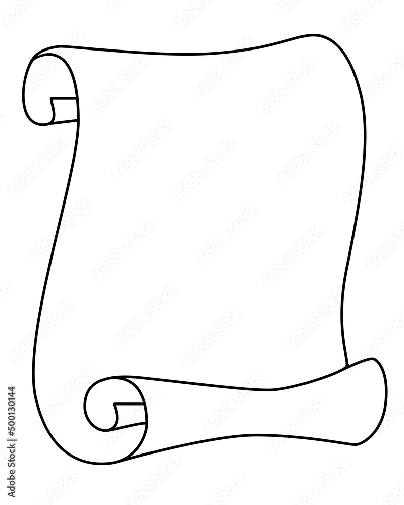 Sheet of paper, Unrolled scroll - vector linear coloring picture with ...