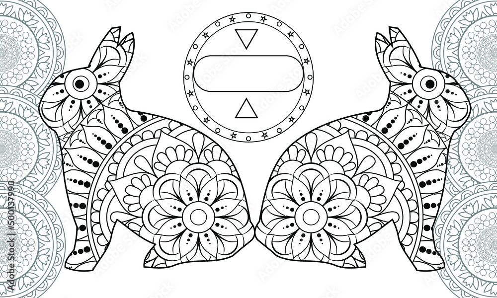 Drawing zentangle rabbit for coloring page, shirt design effect, logo ...