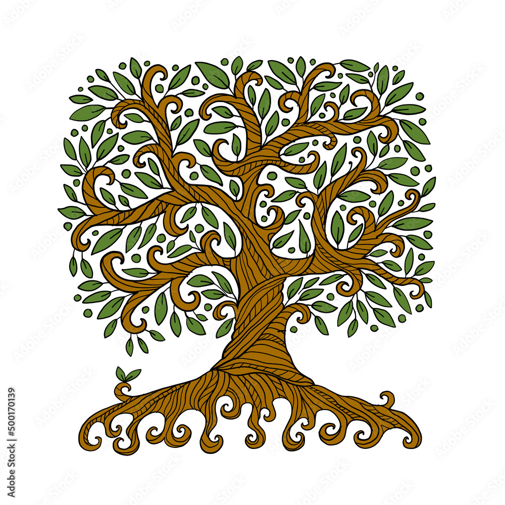 Old big family tree with roots. Isolated on white background. Concept ...