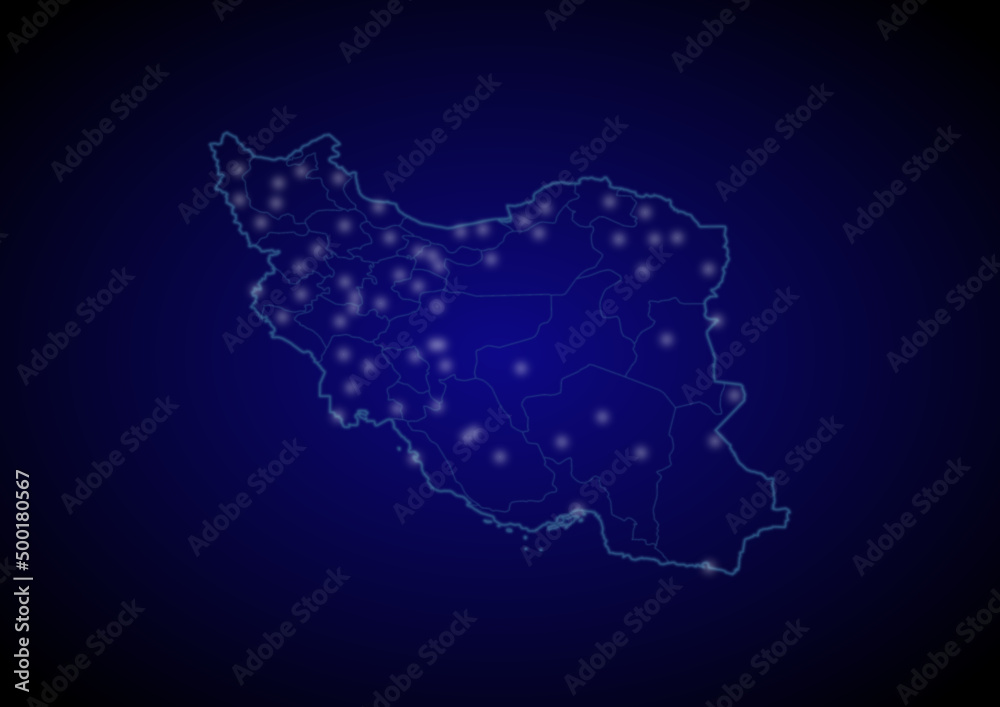 Iran concept vector map with glowing cities, map of Iran suitable for ...