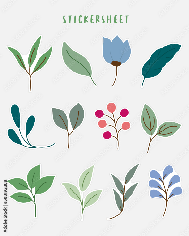 Collection of minimal leaf stickers. Bullet journal stickers, planner ...