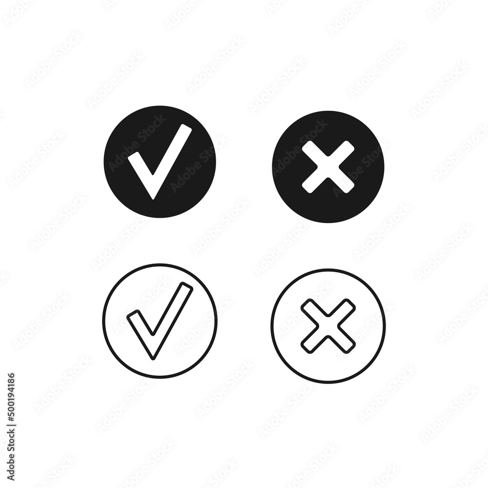 Image vectorielle Stock Tick and cross symbols, signs. Collection of ...