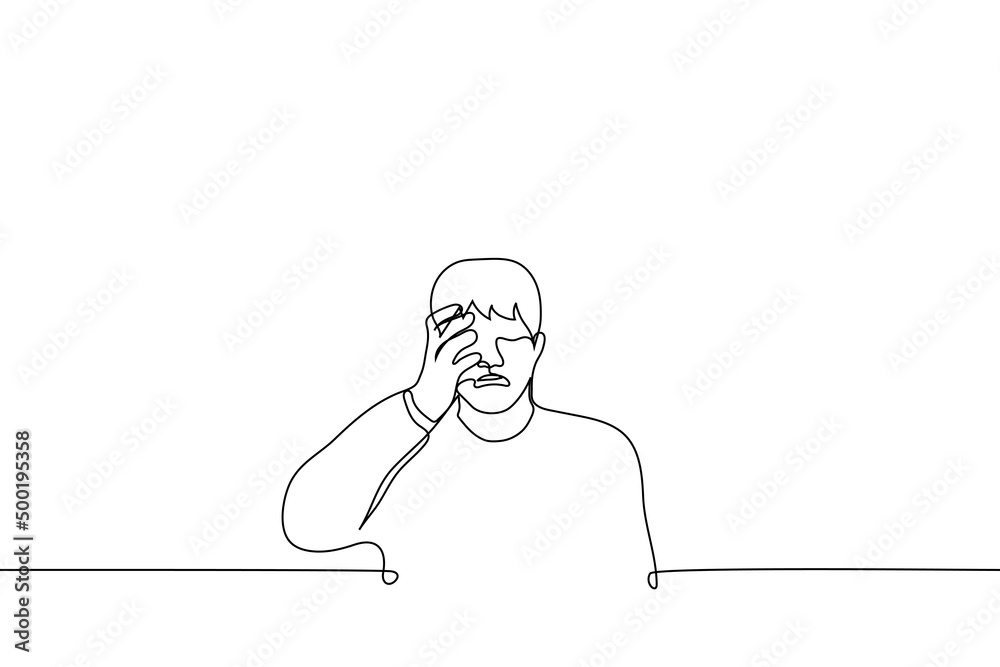 man crying holding his face - one line drawing vector. the concept of ...