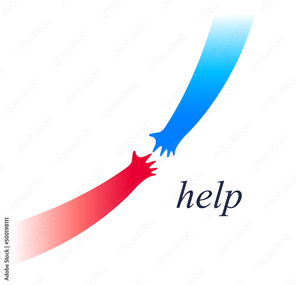 Help and empathy concept two hands helping one another vector simple ...