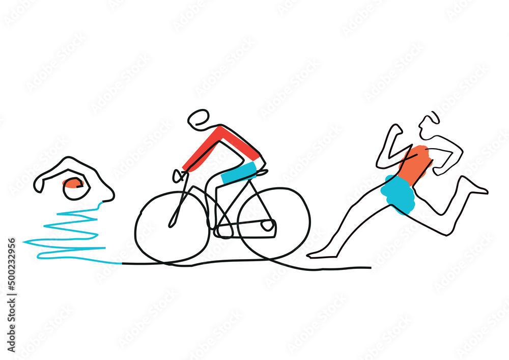 Triathlon cycling swimming , line art. Illustration of Triathlon ...