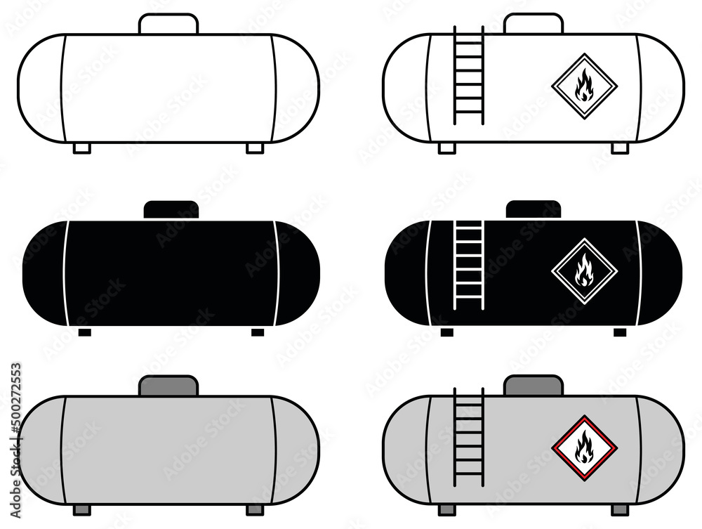 Industrial Fuel or Gas Tank Clipart Set - Outline, Silhouette and Color ...