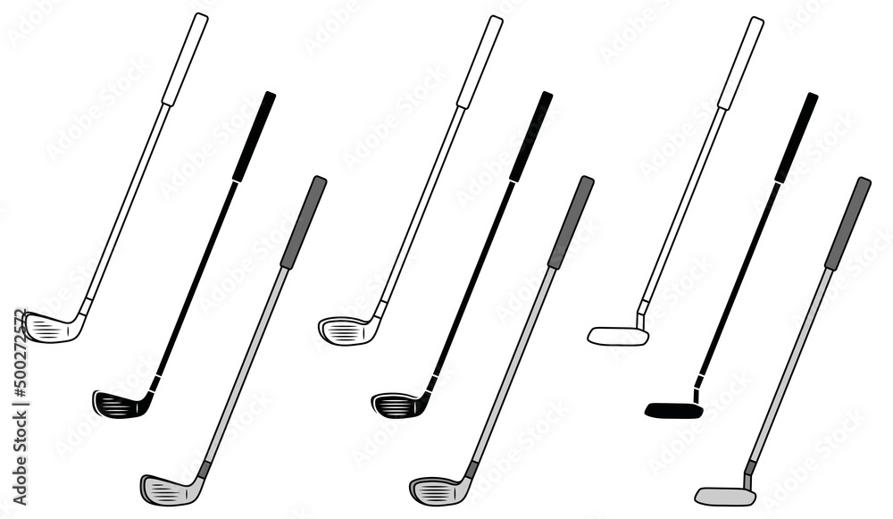 Golf Clubs Clipart Set - Driver, Iron and Putter Stock Vector | Adobe Stock