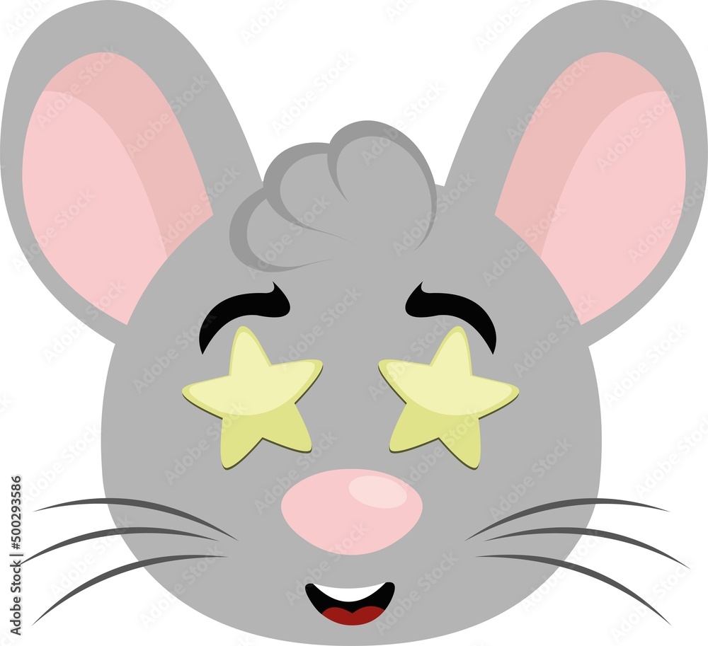 Vector illustration of a cartoon mouse face with stars in the eyes ...