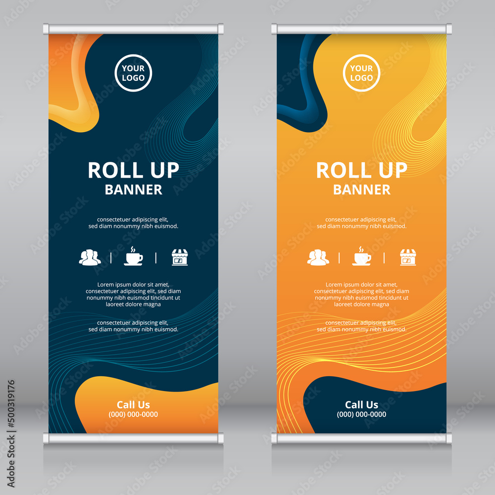 Modern and colorful fluid style abstract roll up banner template. Also ...