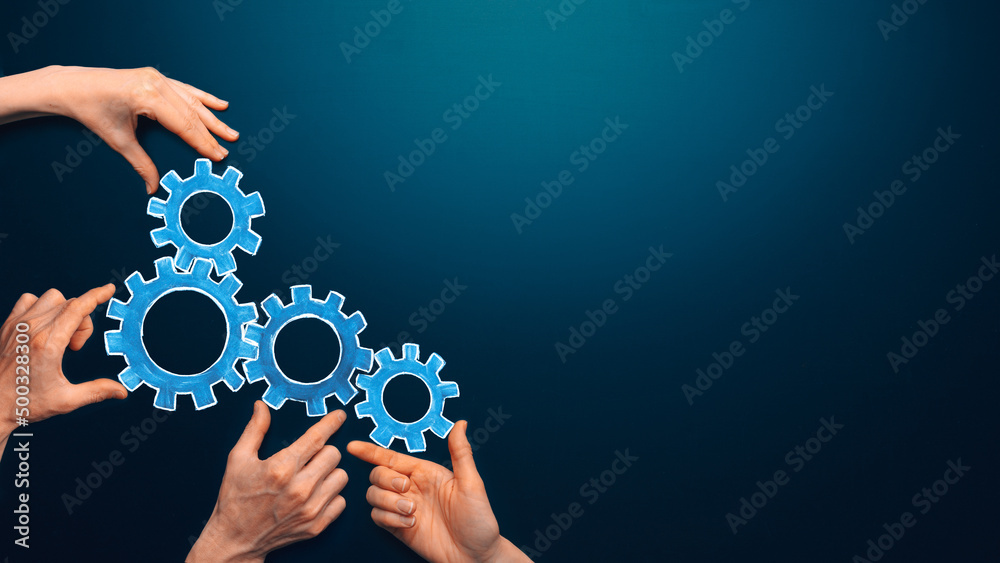 Teamwork concept. team connects gear parts. Idea of partnership ...