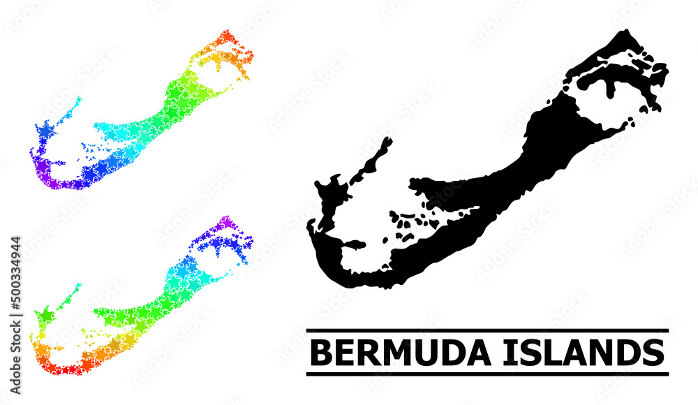 Spectral gradient stars mosaic map of Bermuda Islands. Vector colorful ...