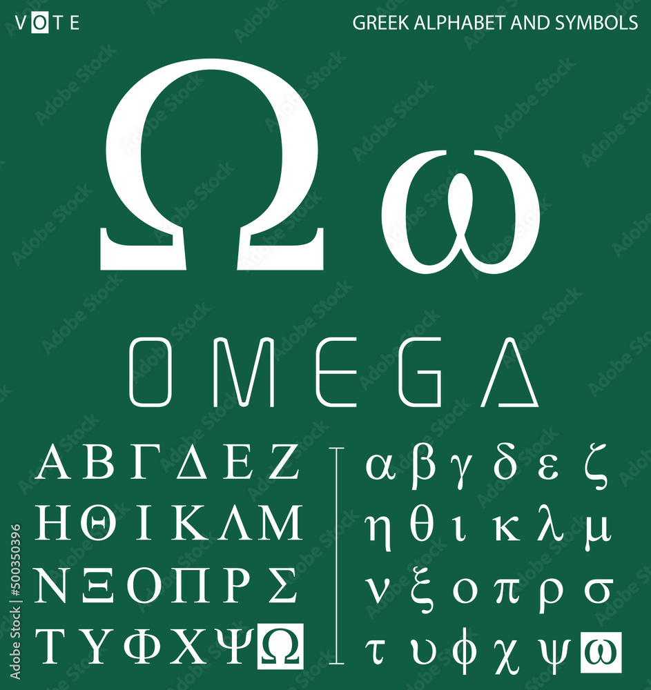 Greek alphabet and symbols, omega letter with pronunciation Stock ...