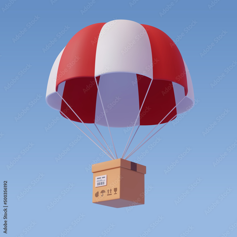 เวกเตอร์ Stock Brown parcel cardboard box with parachute, online ...