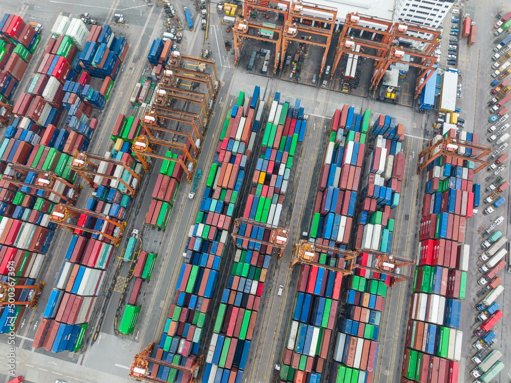 Top down view of Hong Kong cargo terminal port Stock Photo | Adobe Stock