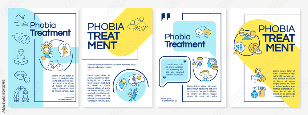 Phobia treatment blue and yellow brochure template. Therapy techniques ...