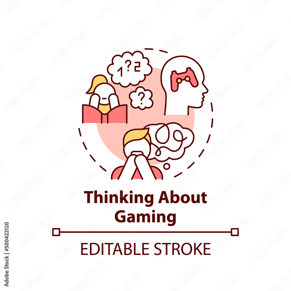Thinking about gaming concept icon. Obsessive thoughts. Sign of game ...