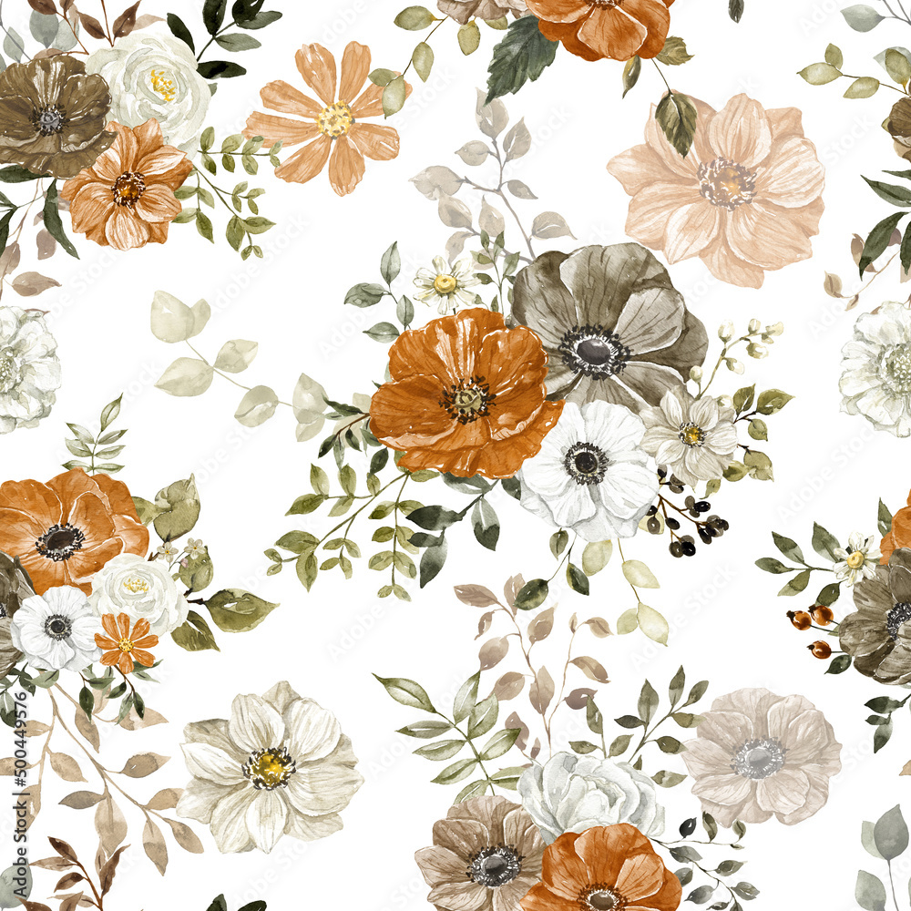 Rustic flowers seamless pattern. Watercolor floral print ,fall design ...