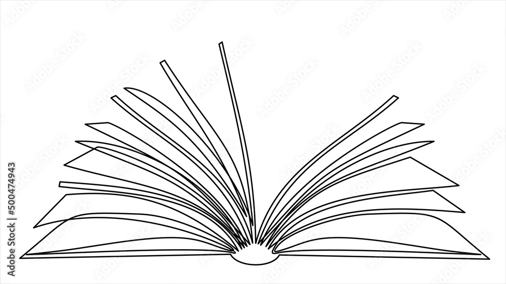 Continuous one line drawing of an open book with flying pages. Vector ...
