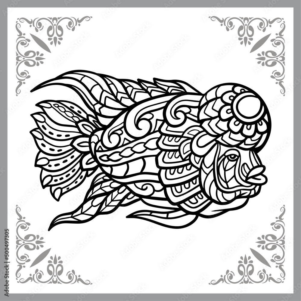 Flower horn fish zentangle arts isolated on white background Stock ...