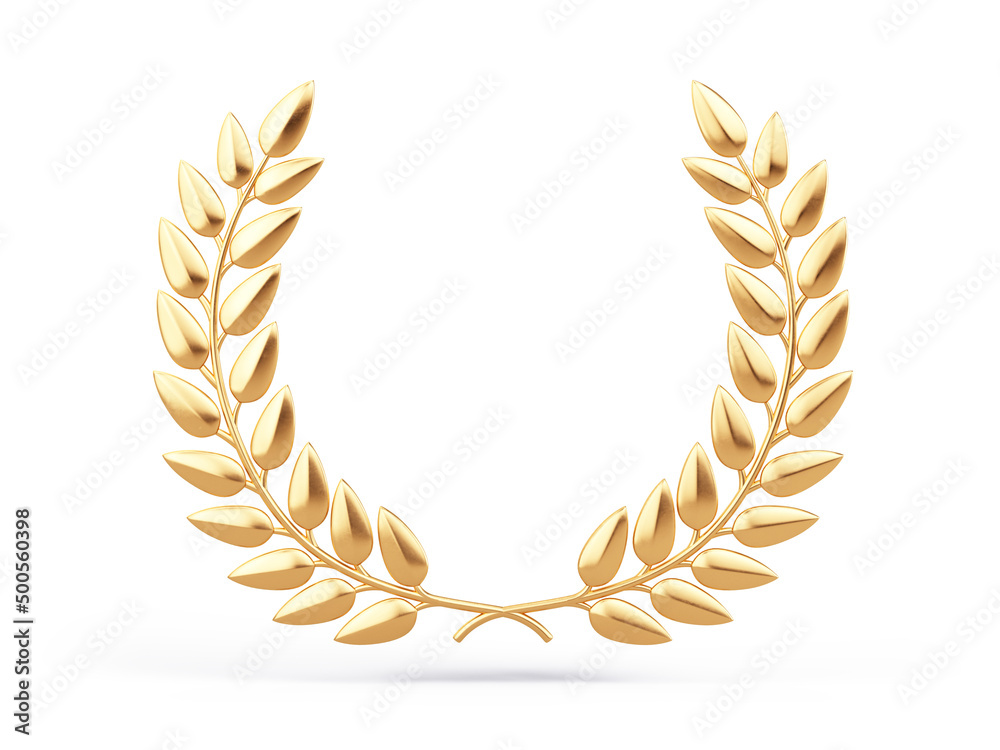 Golden laurel wreath isolated on white background. Trophy, award ...