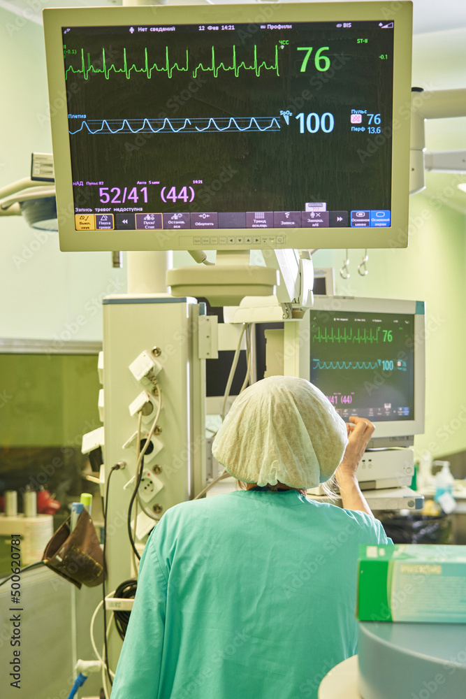 operating room equipment showing the heart rate. a heart monitor with ...