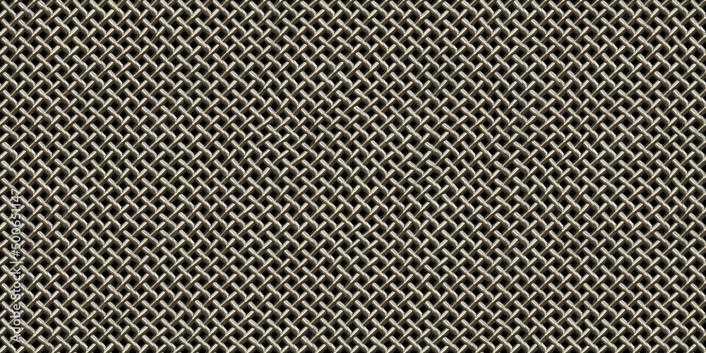 Seamless metal netting or wire mesh background surface pattern. Tileable realistic shiny steel ...