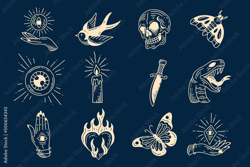 Set collection mystical celestial clipart symbol space doodle esoteric ...