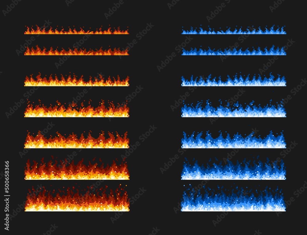 Image vectorielle Stock Pixel art fire game animation, blue and red ...