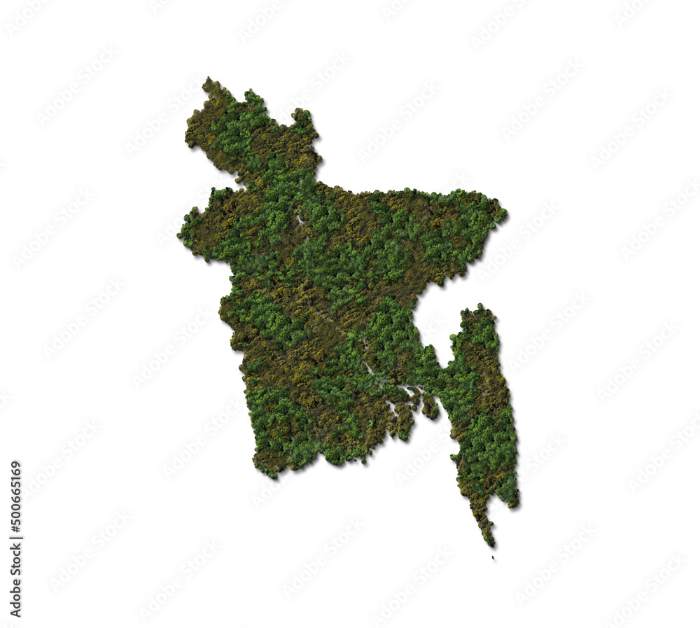 3D rendering green forest island map of Bangladesh, Bangladesh map on ...