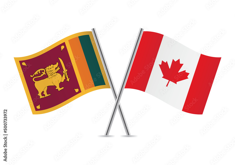 Sri Lanka and Canada crossed flags. Sri Lankan and Canadian flags on ...