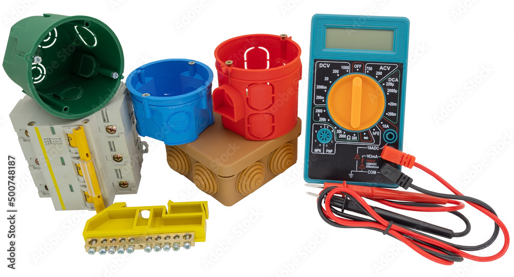 Electrical modular circuit breaker, digital multimeter and plast Stock ...