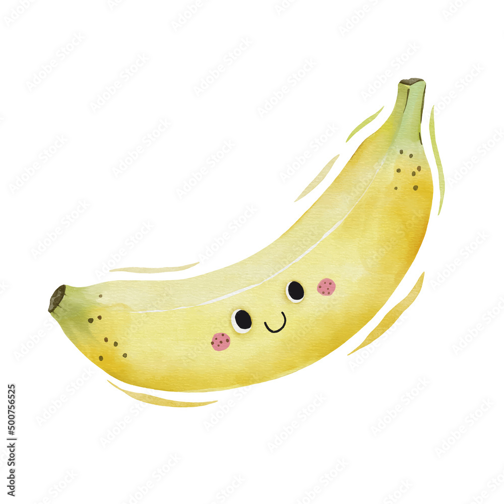 Watercolor cute banana cartoon character. Stock Vector | Adobe Stock