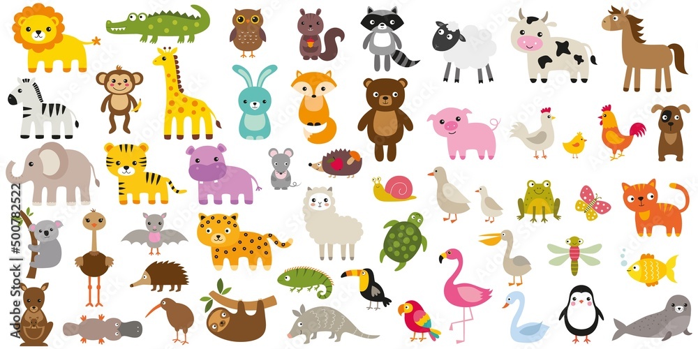 Cartoon vector animals clip art collection Stock Vector | Adobe Stock