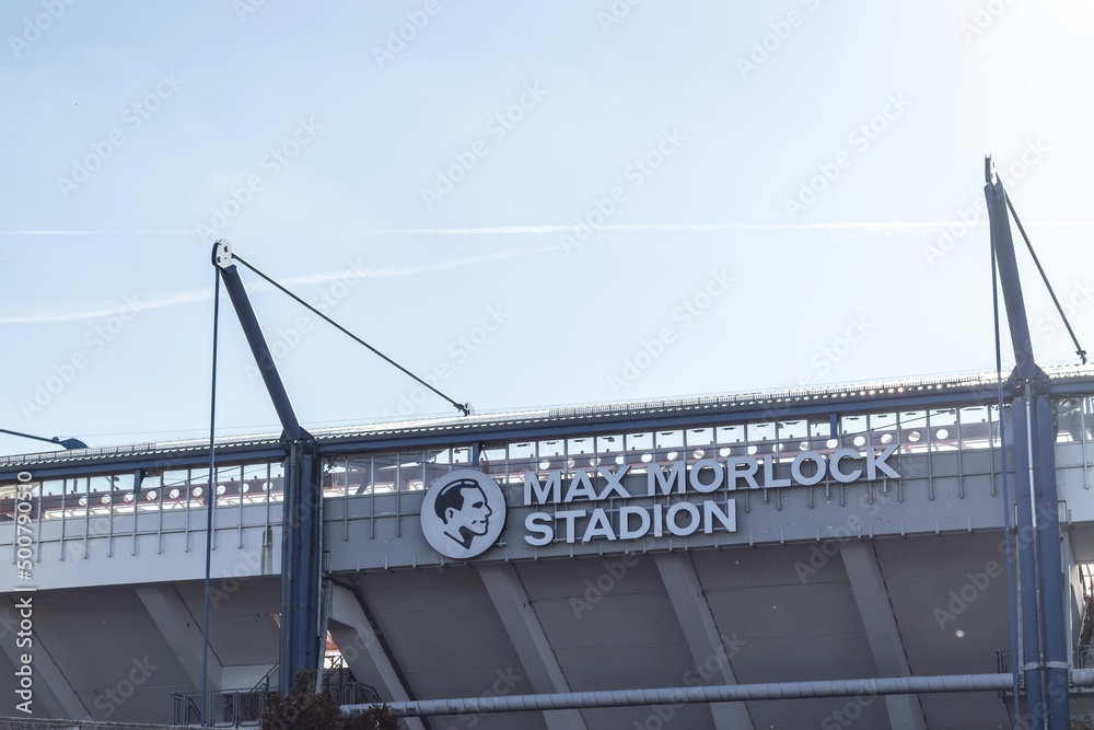 Stock-Foto „Sign on the facade of Max-Morlock-Stadion, home stadium for ...