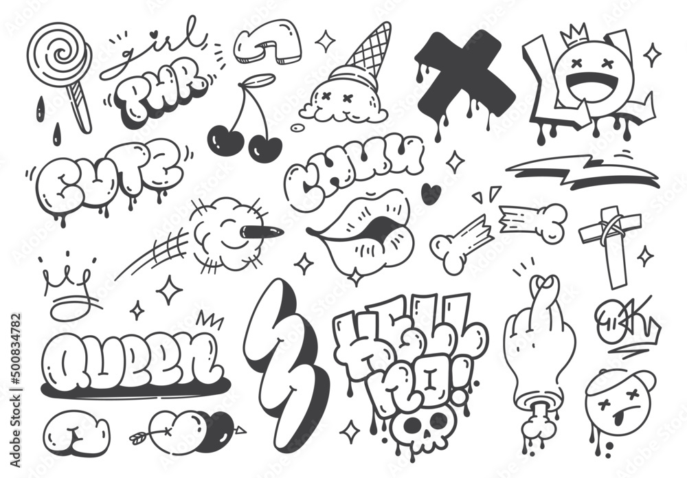 Vector de Stock Set of hand drawn graffiti doodle vector illustration ...