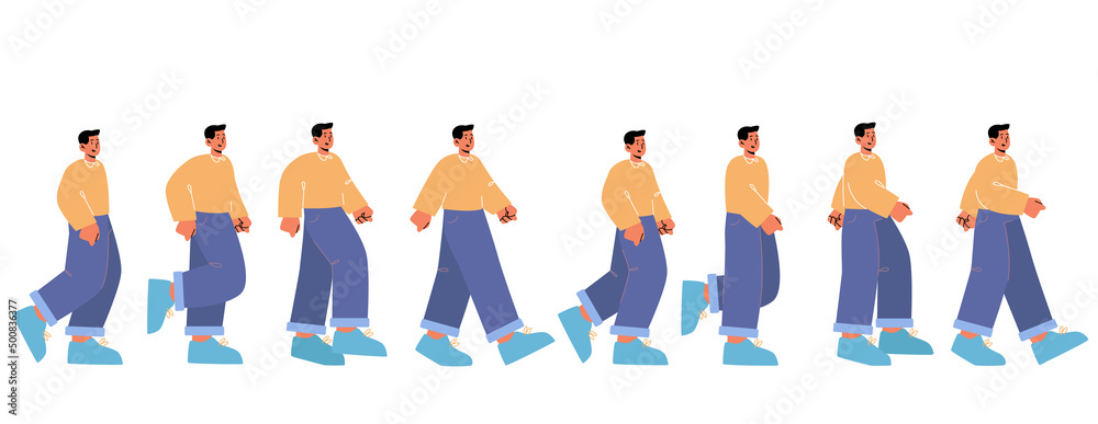 Стоковий вектор Cycle sequence of man walk. Vector flat illustration of ...