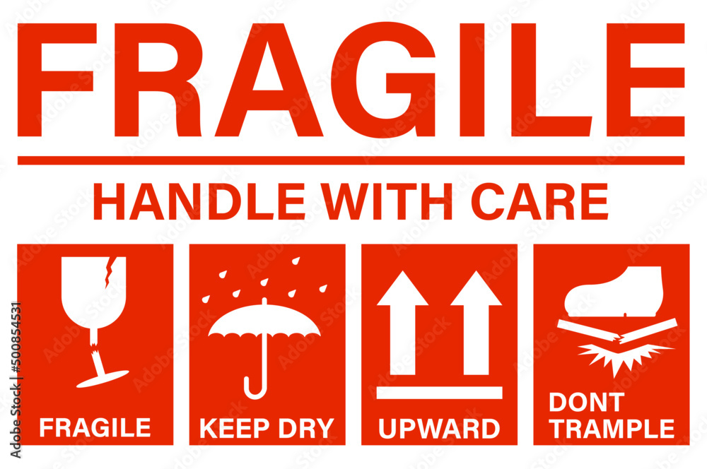 Fragile handle with care sticker and poster for delivery service Stock ...