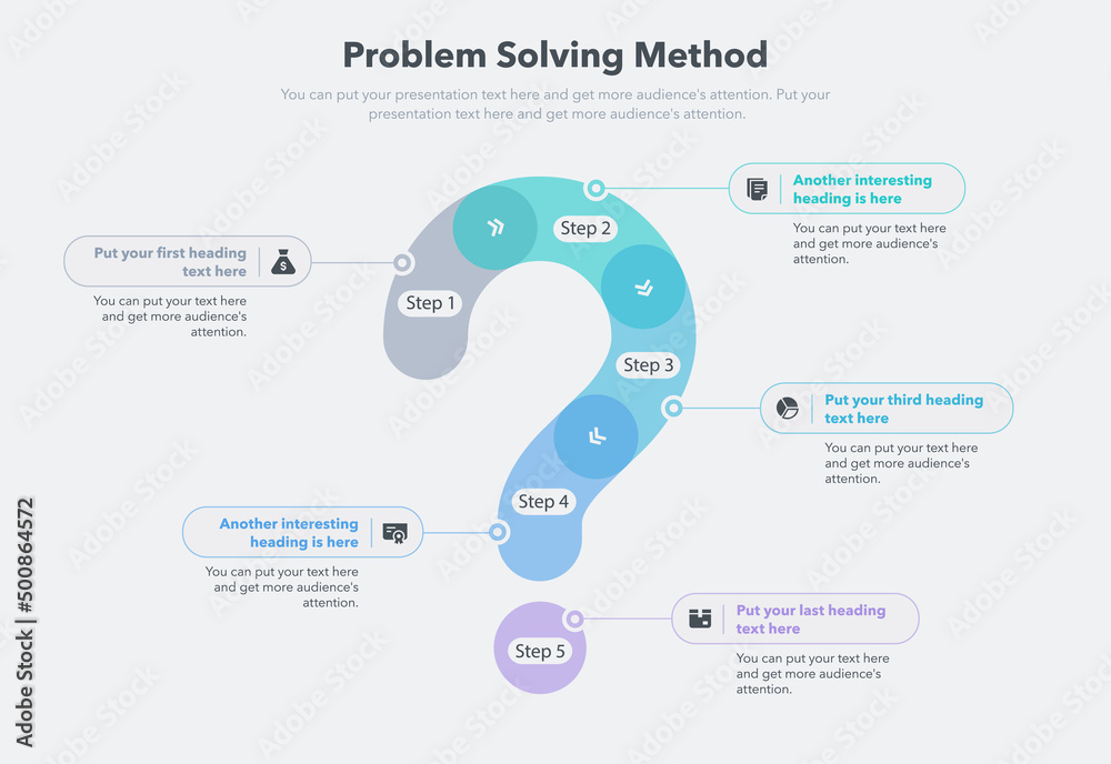 Problem solving process template with five steps and question mark as a ...