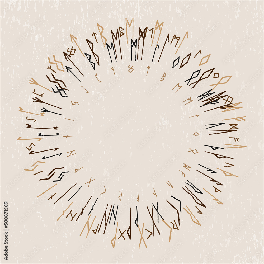 Set of related runic alphabets icon. Round runes ethnic font symbol ...