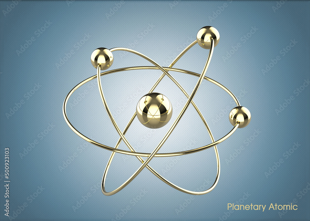 Planetary model of atom with nucleus and electrons spinning on orbits ...
