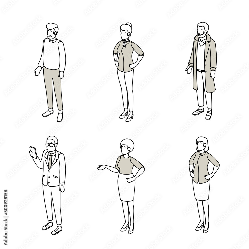 Set of different isometric people on white. Vector illustration flat ...