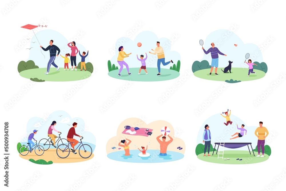 Parents sport activities. Sportive activeness fun family practicing ...