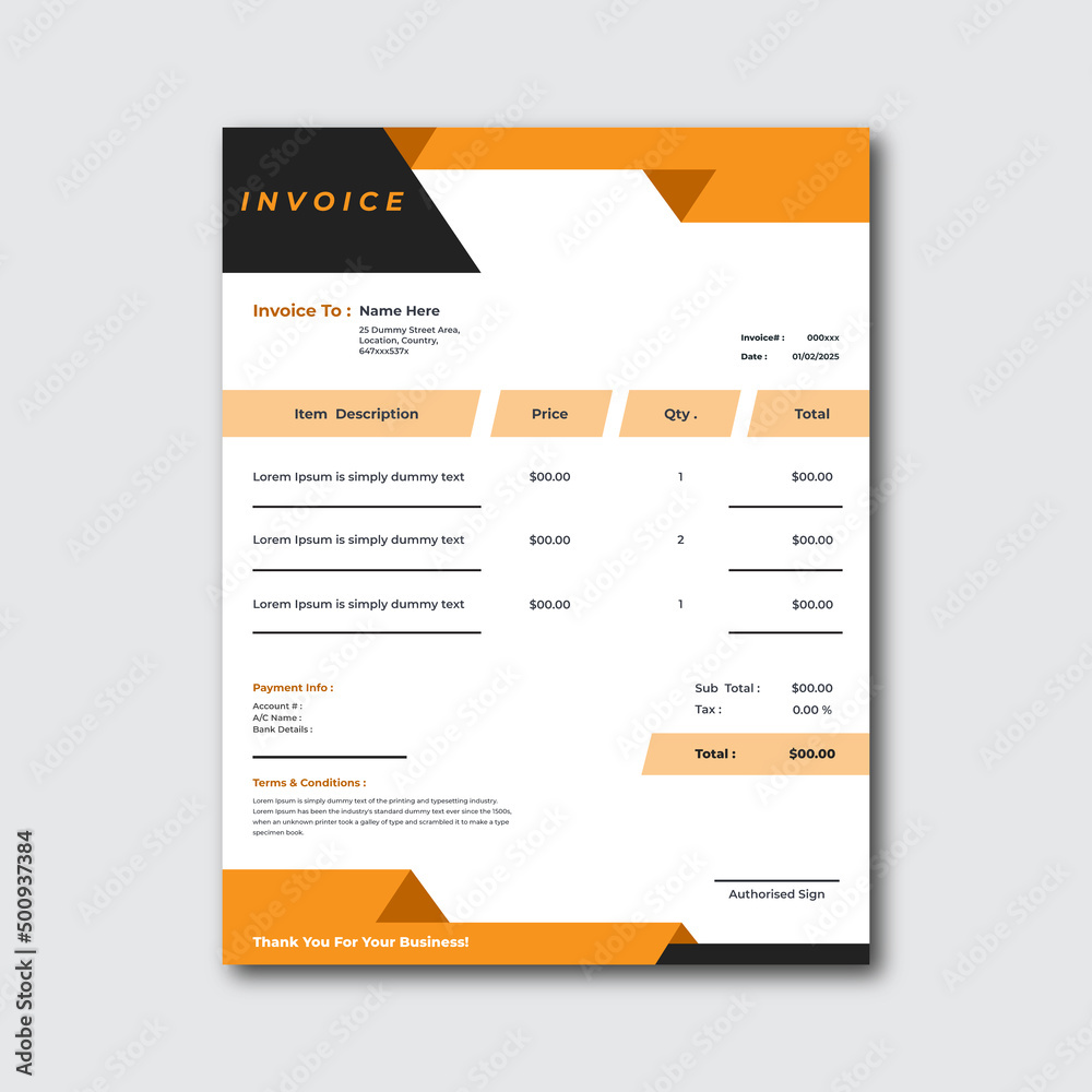 Professional Business Invoice Design Template. Design For Invoice ...